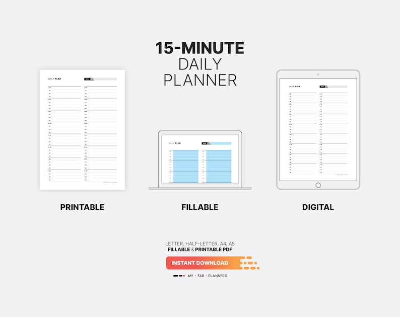 15 Minute Planner Sheet, Daily Appointment Schedule & Time Slots ...