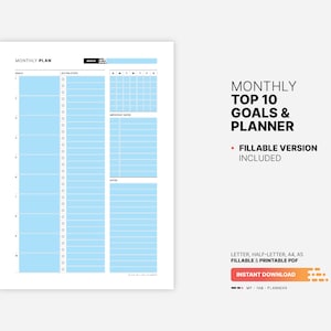 Monthly Top 10 Goal List & Planner, Goals Mapping, Setting, Review ...