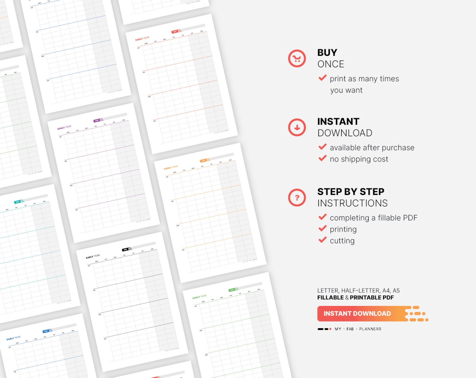 Yearly 4-month Calendar, Fillable Planner Template, Blank Yearly ...