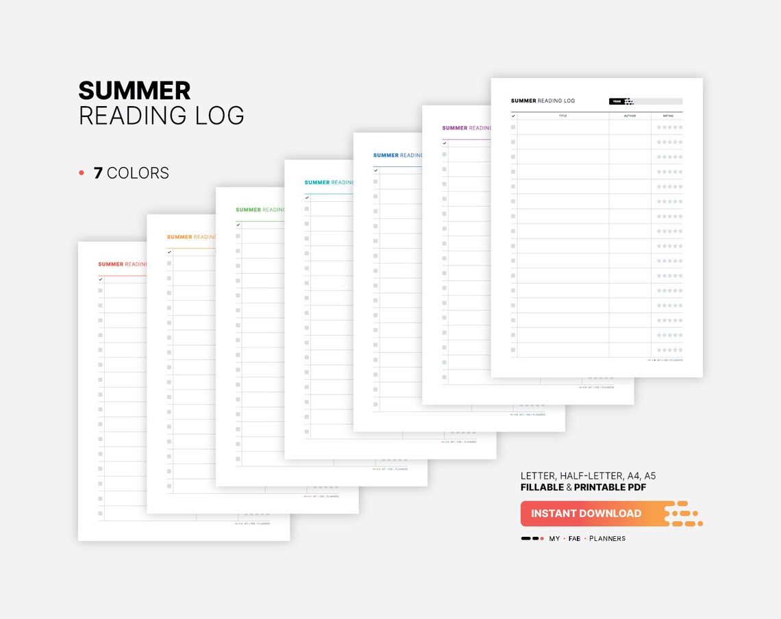 Summer Reading Log, Fillable Bucket List for Book Lover, Holiday Fun ...