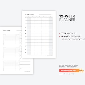 12 Week Planner, Vision Board Overview, Productivity Calendar, Daily ...