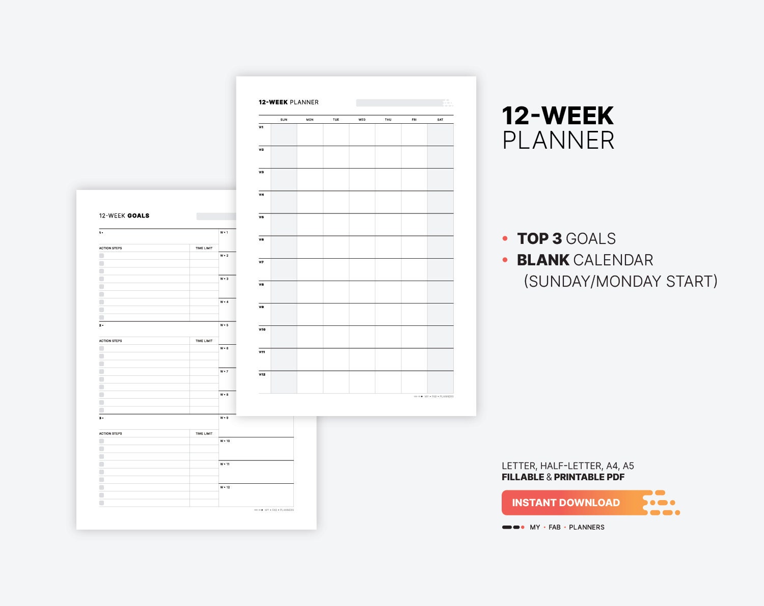 12 Week Planner, Vision Board Overview, Productivity Calendar, Daily ...