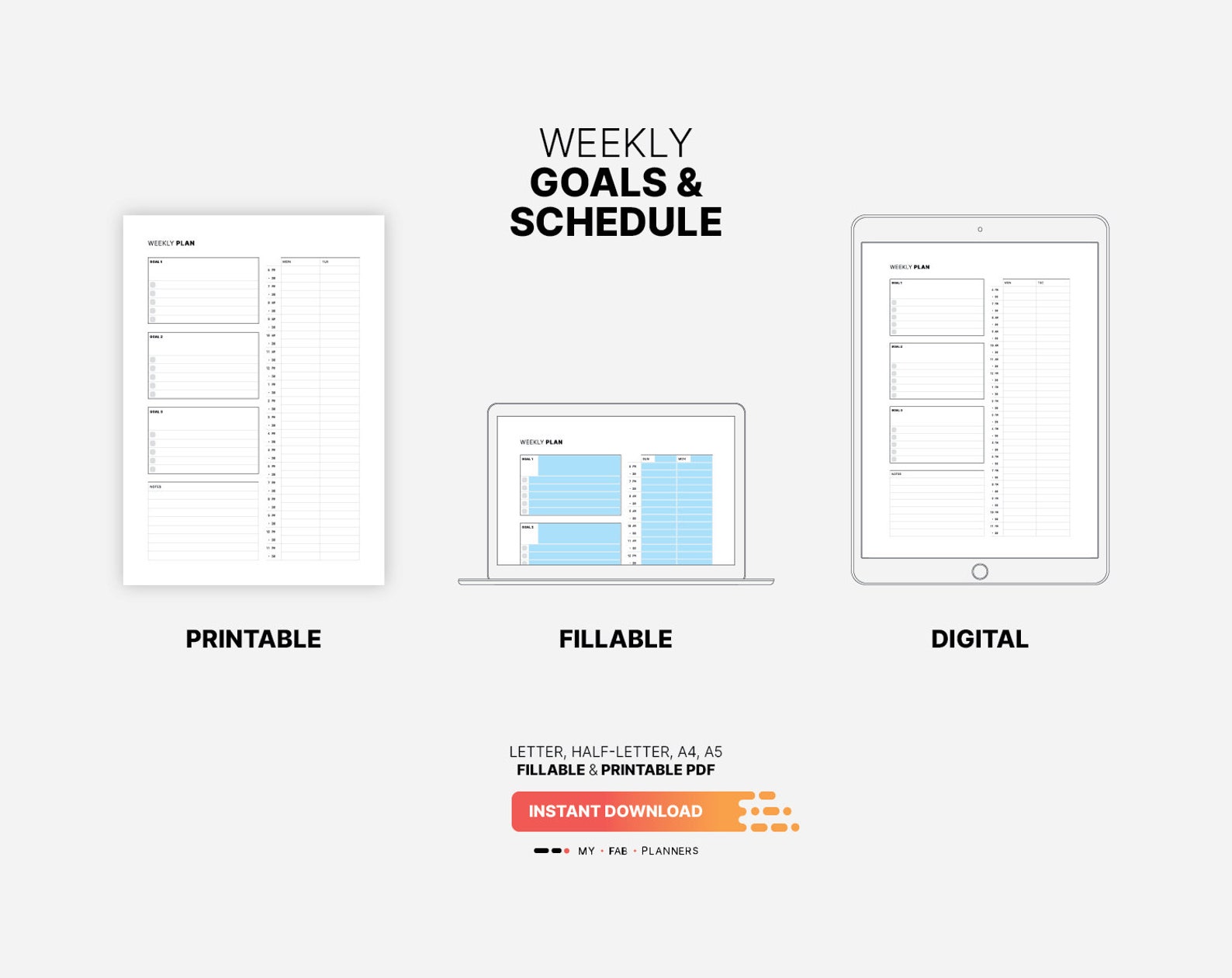 Weekly Goals Schedule Planner Printable Work Week - Etsy