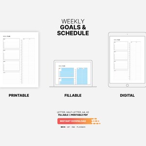 Weekly Goals, Schedule Planner, Printable Work Week Productivity ...