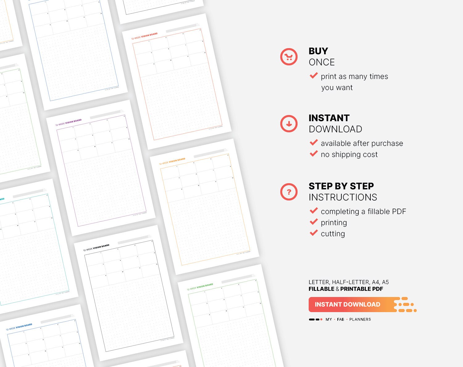 12-week Vision Board, Fillable Goal Planner (PDF Template) - Etsy