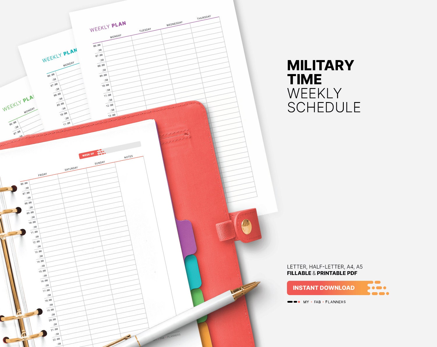 Military Time Weekly Schedule, Printable Fillable PDF (US Letter, A4 ...