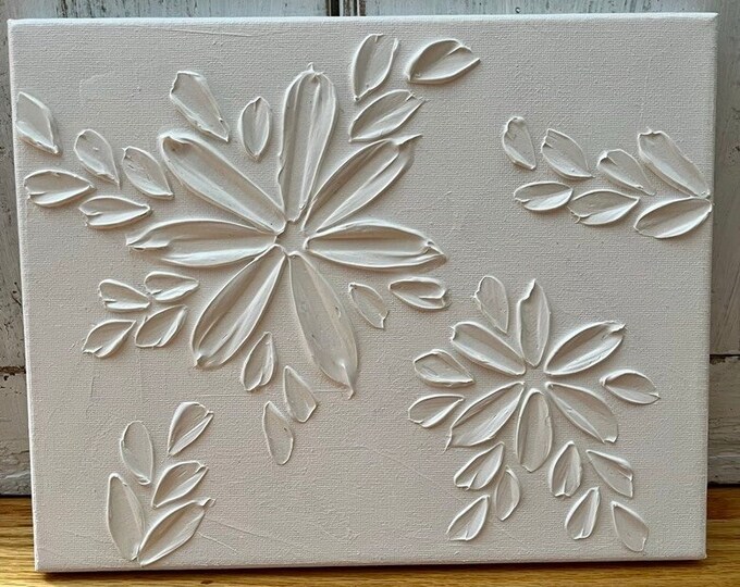 White Texture Flower Painting, Minimalist Wall Art, Textured Petal Home ...