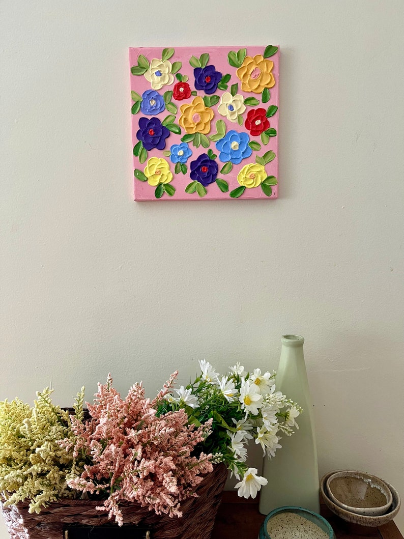 Texture Flower Painting, Cottage Chic Rose Wall Art, Textured Petal ...
