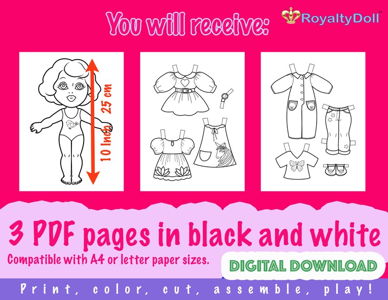 Paper Doll Coloring Pages, Big Paper Doll PDF, Perfect for Toddlers ...