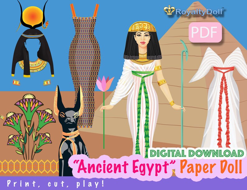 Paper Doll, Ancient Egypt Paper Doll With Anubis and Two Clothing Sets ...
