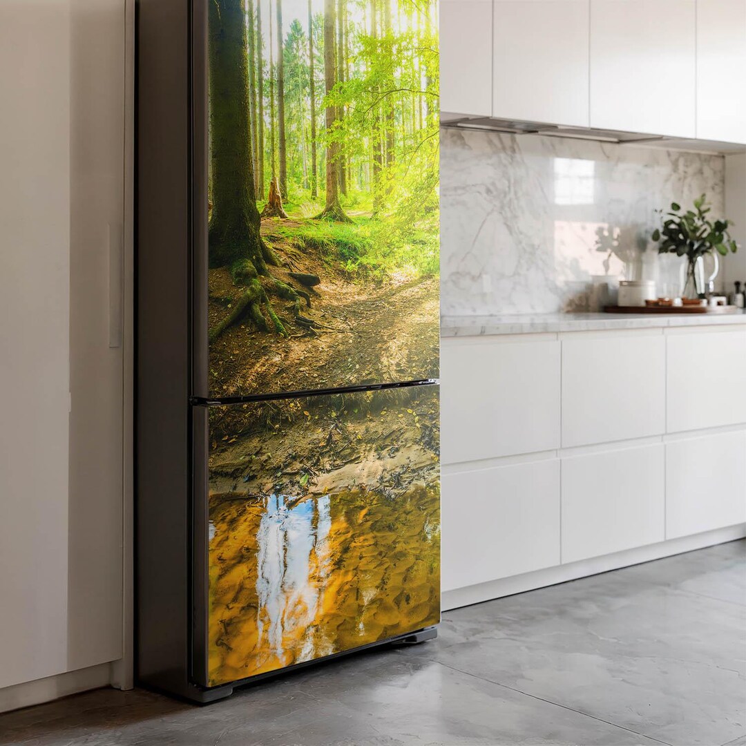 Forest Landscape With Water Fridge Magnetic Decal, Green Fun Fridge ...