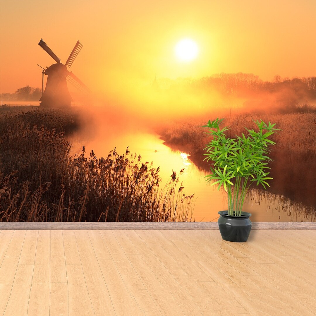 Sunrise Windmill Peel&stick or Non-woven Photo Wallpaper | Mural Dutch ...