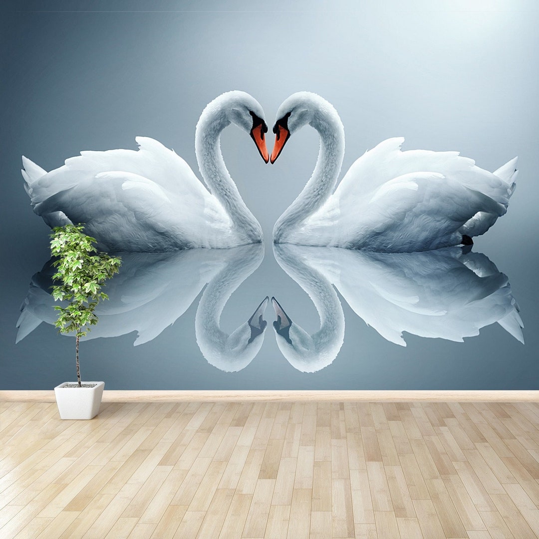 Swans Repositionable Wall Mural | Wallpaper Swans Self Adhesive Peel ...