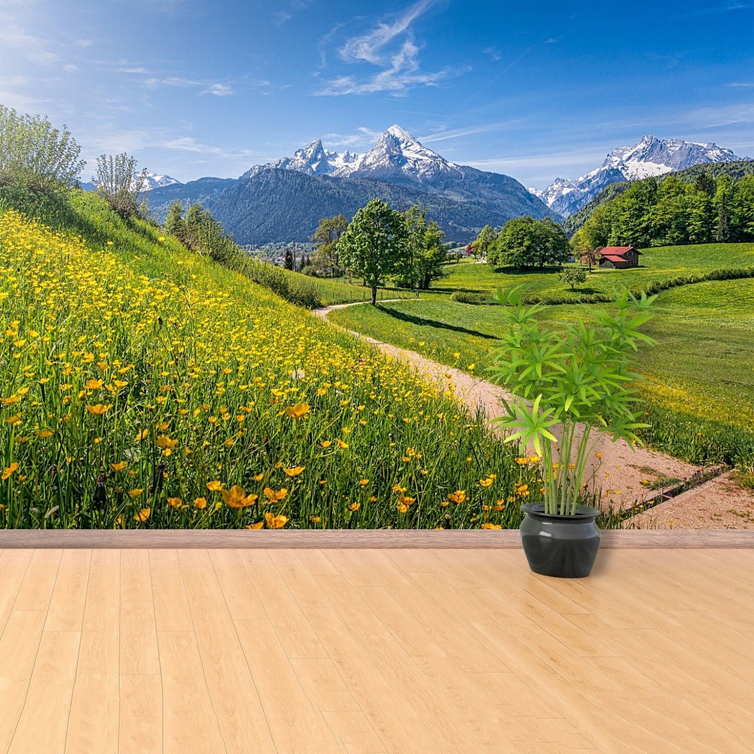 Idyllic Alps Peel and Stick or Classic Glue Wallpaper | Mural Idyllic ...