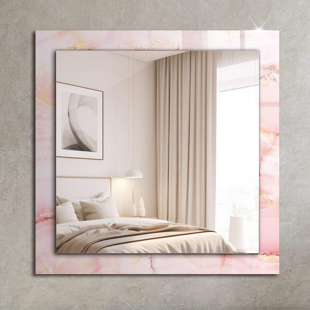 Pink Marble Pattern, Pink Frame Mirror, Art Deco Mirror, Designer ...