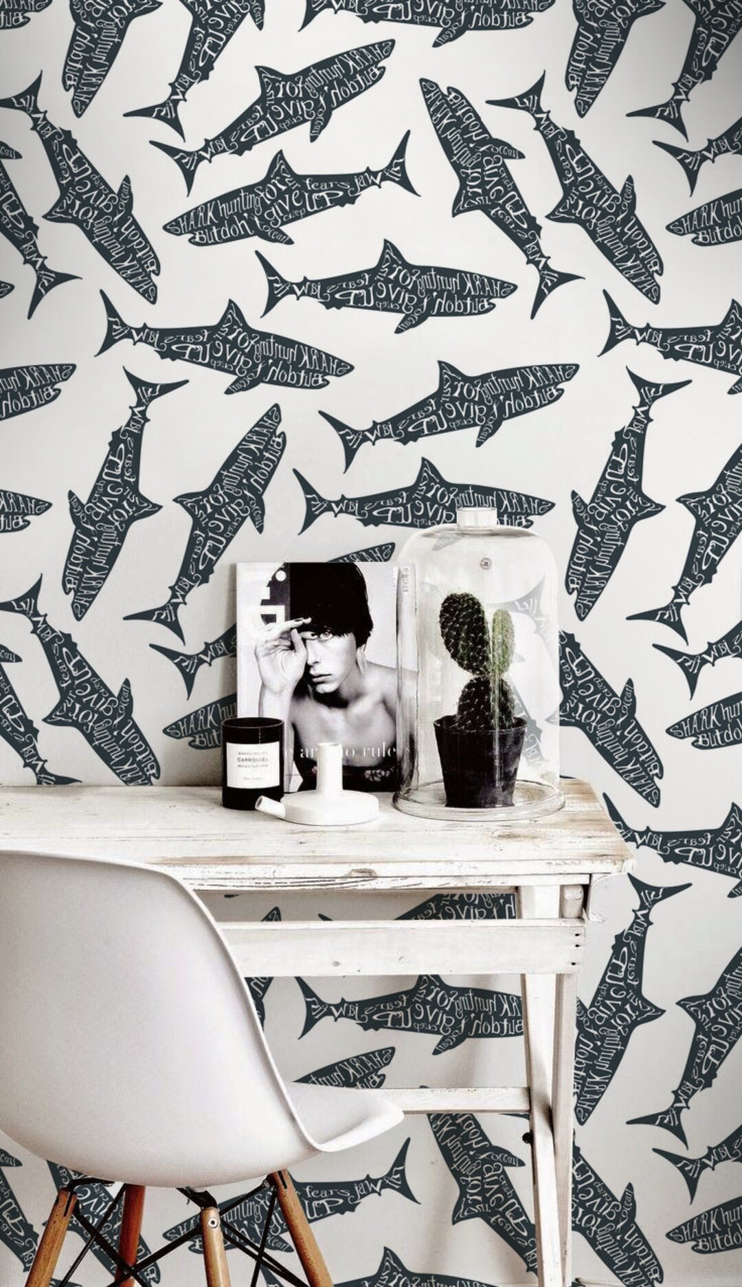 Wallpaper Roll, Removable Wallpaper, Typography Sharks, Fish, Removable ...
