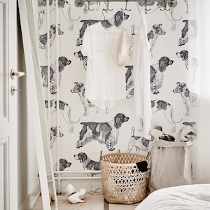 Removable Wallpaper, Retro Dogs Wallpaper,black and White, Romantic ...