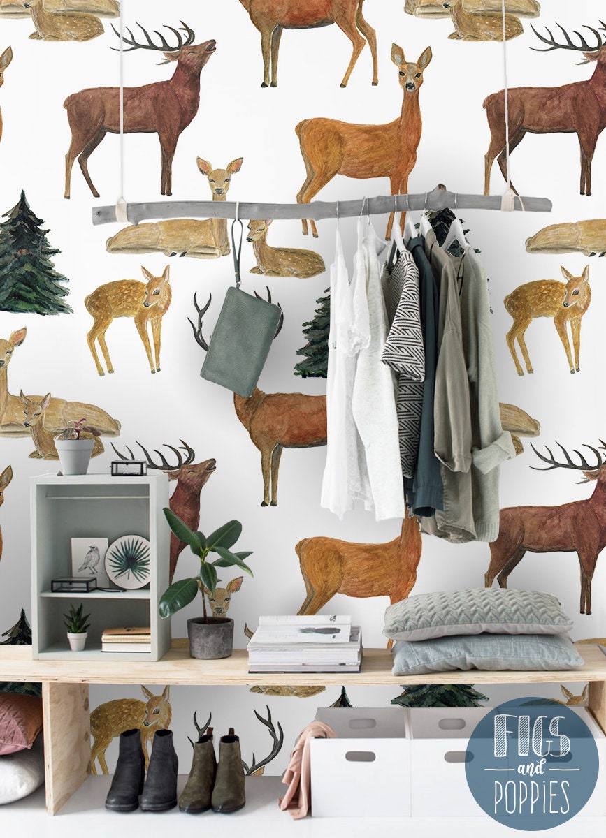 Deer Pattern 260 REMOVABLE WALLPAPER Butterscotch and | Etsy