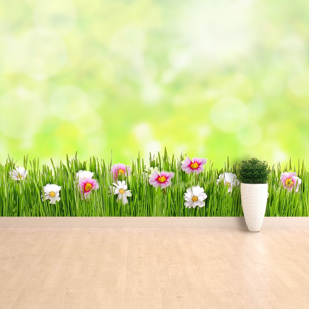 Grass Flowers Peel&stick or Non-woven Photo Mural | Wallpaper Fresh ...