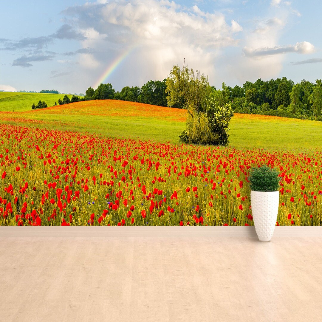 Rainbow Poppies Self Adhesive or Paste & Glue Wallpaper | Mural Rainbow ...