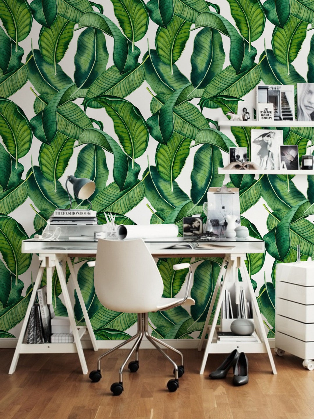 Wallpaper Roll, Big Leaves Wall Botanical Leaves Removable Wallpaper ...