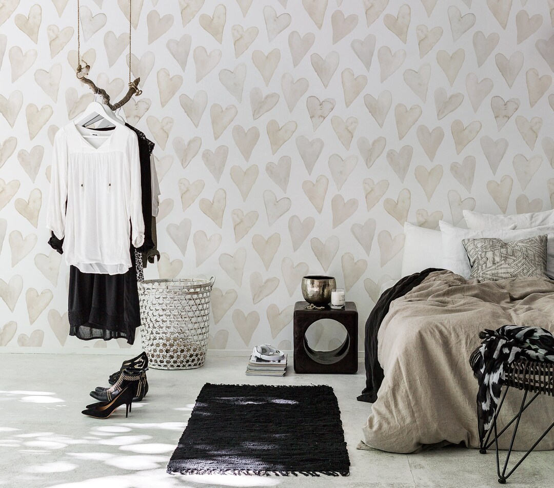 Wallpaper Roll, Removable Wallpaper, Subtle Hearts, Watercolor, Girly ...