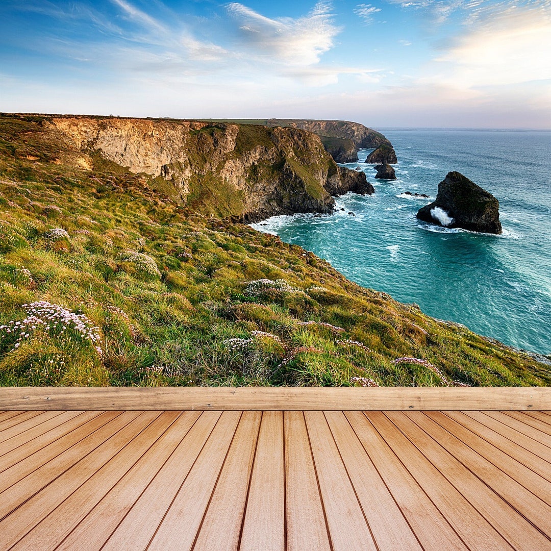 Cliff Sea Peel&stick or Non-woven Mural | Wallpaper Clifftop at Pentire ...