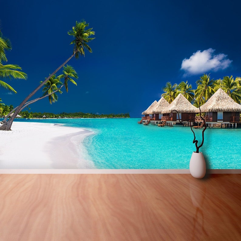 Beach Palm Trees Peel and Stick or Classic Glue Mural | Wallcovering ...