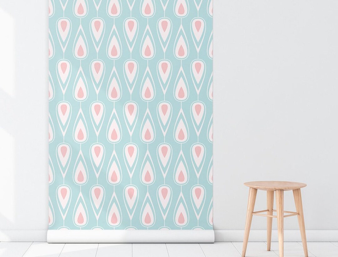 Retro Pattern 328 - REMOVABLE WALLPAPER - Sky Blue and Coral Pink ...
