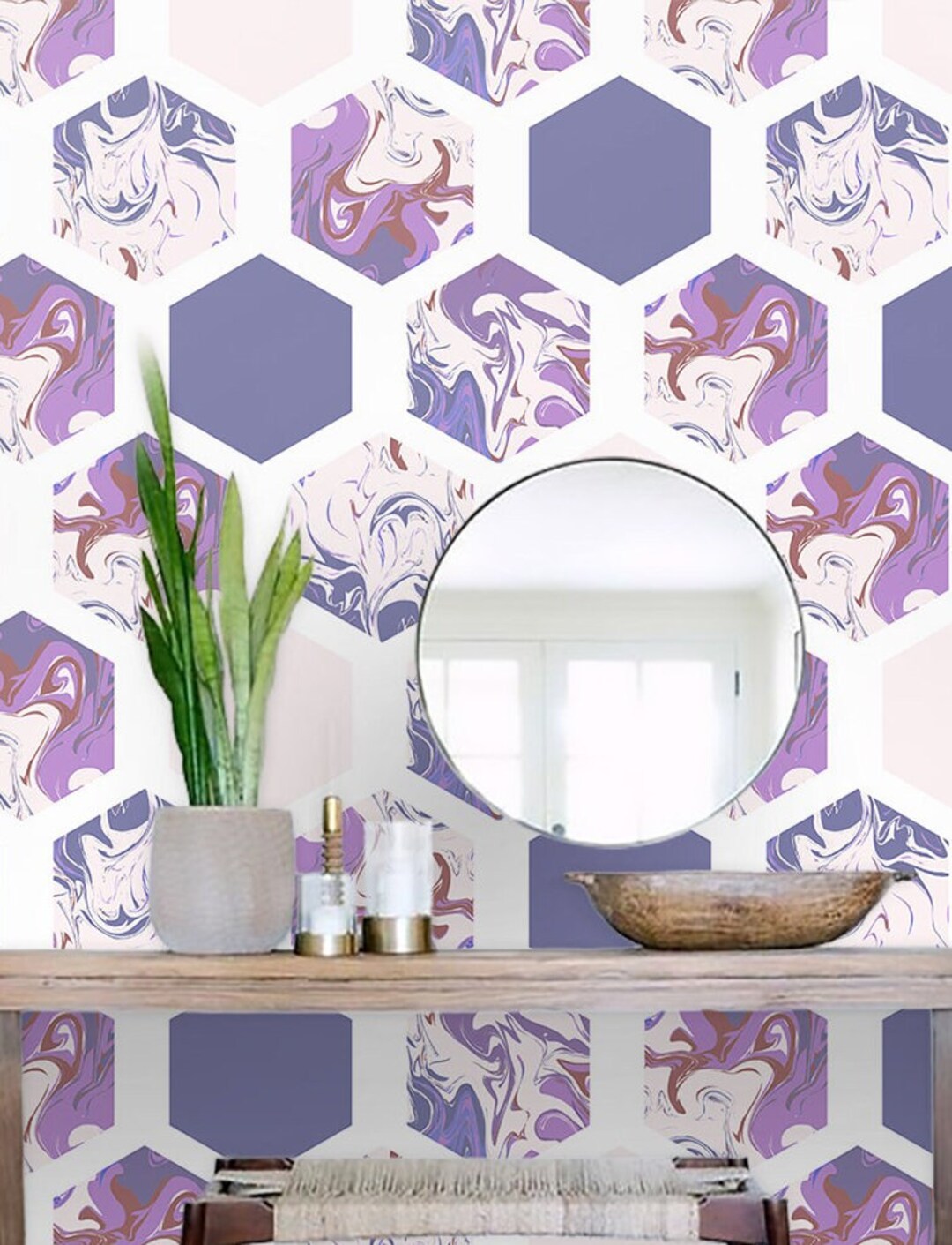 Violet Honeycomb 33 - REMOVABLE WALLPAPER - Purple and Amethyst ...