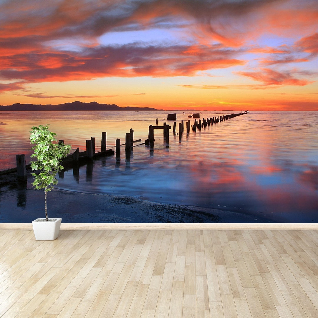 Sunset Traditional or Removal Photo Wallpaper | Wall Mural Vivid Sunset ...
