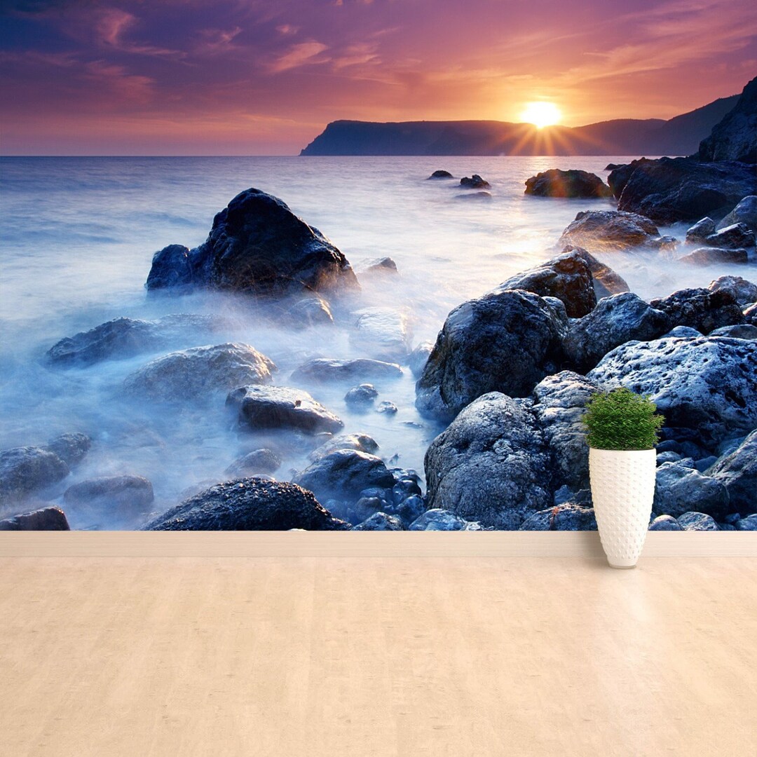 Sea Repositionable Wallpaper | Mural Beautiful Sunset Over the Sea ...