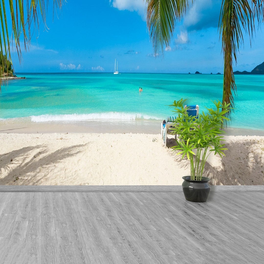 Tropical Beach Traditional Paste & Glue or Removable Wall Mural ...