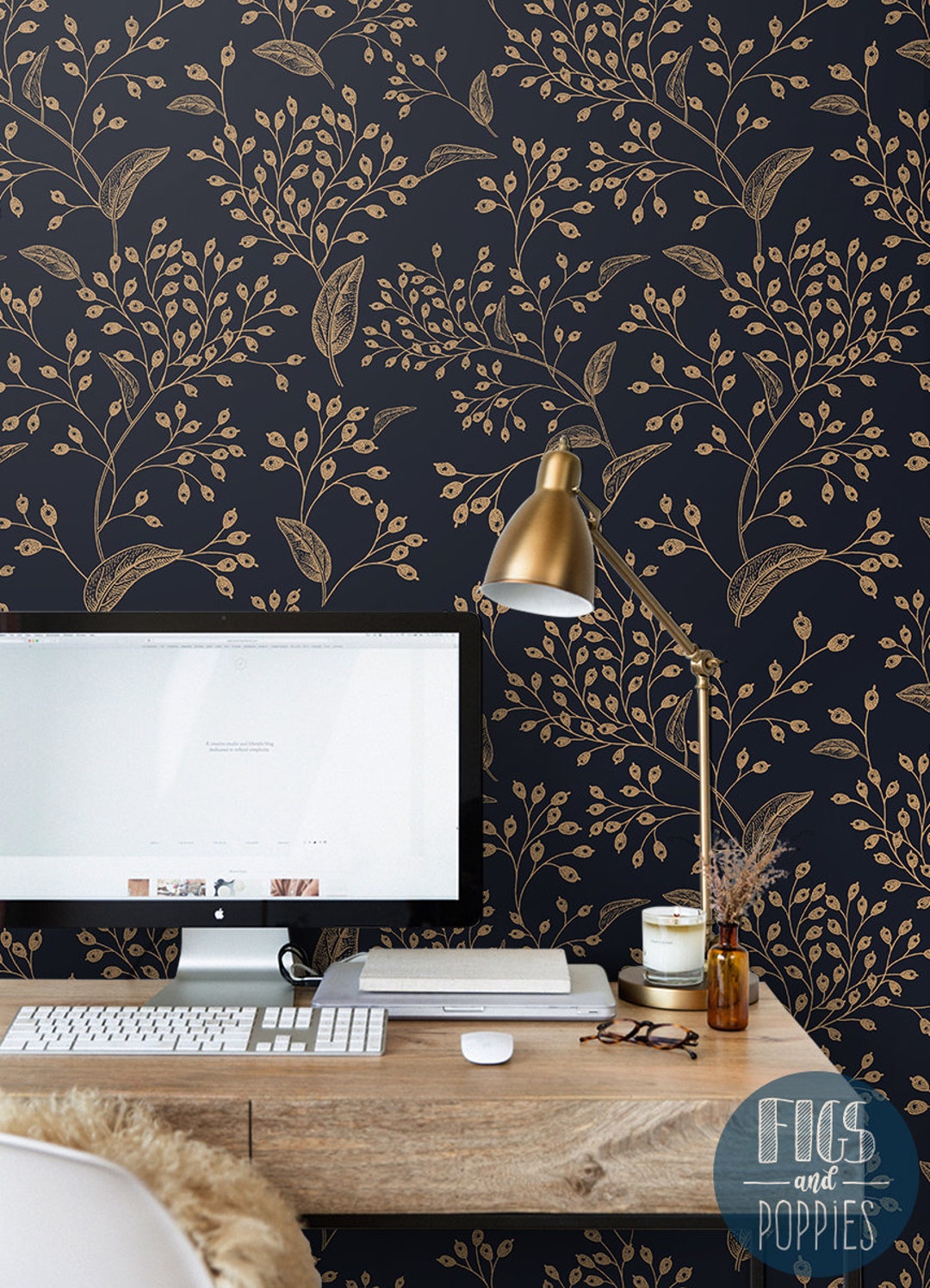 Gold Rowan 248 REMOVABLE WALLPAPER Gold and Onyx Foliage - Etsy
