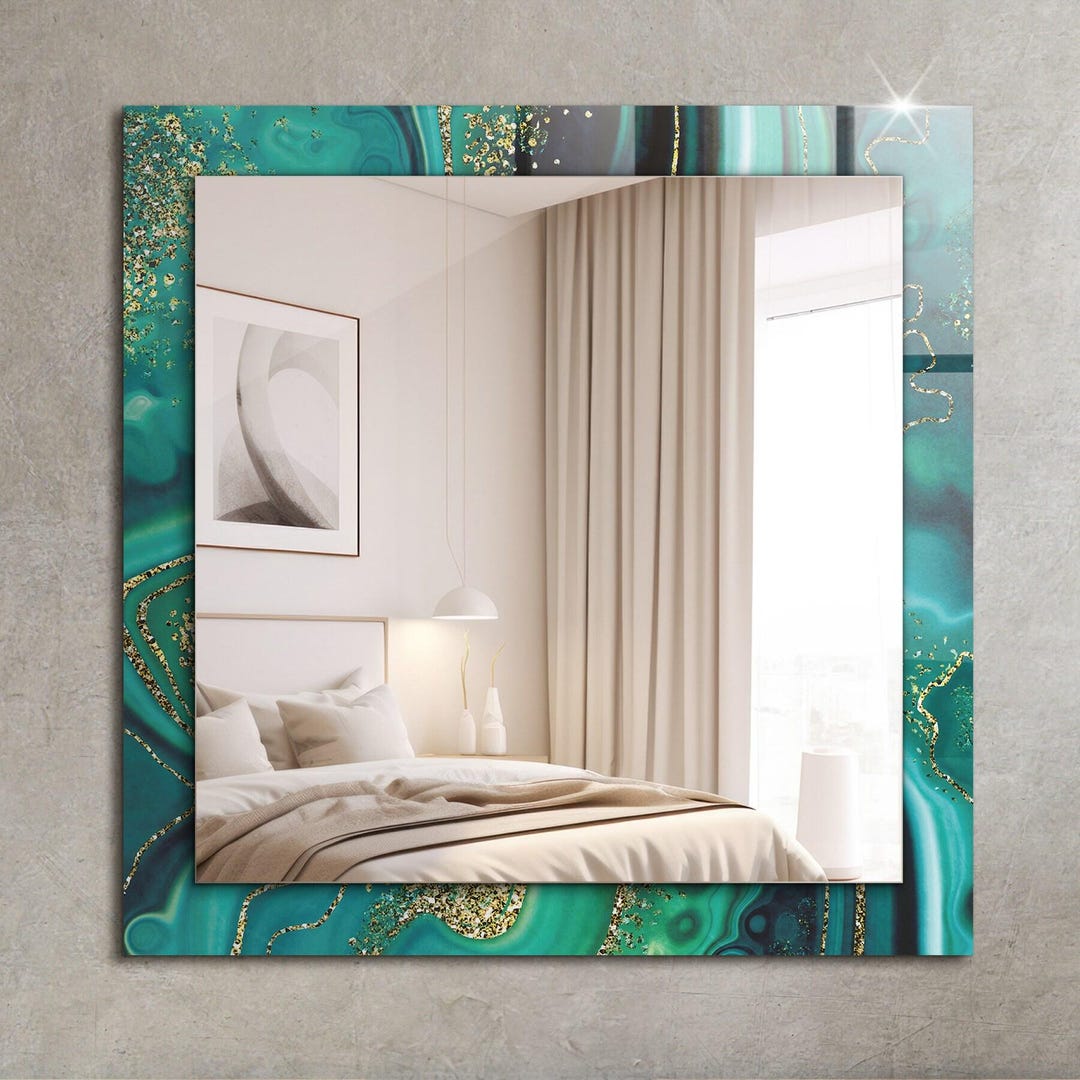 Abstract Green Texture, Green Frame Mirror, Wall Mirror, Art Deco ...