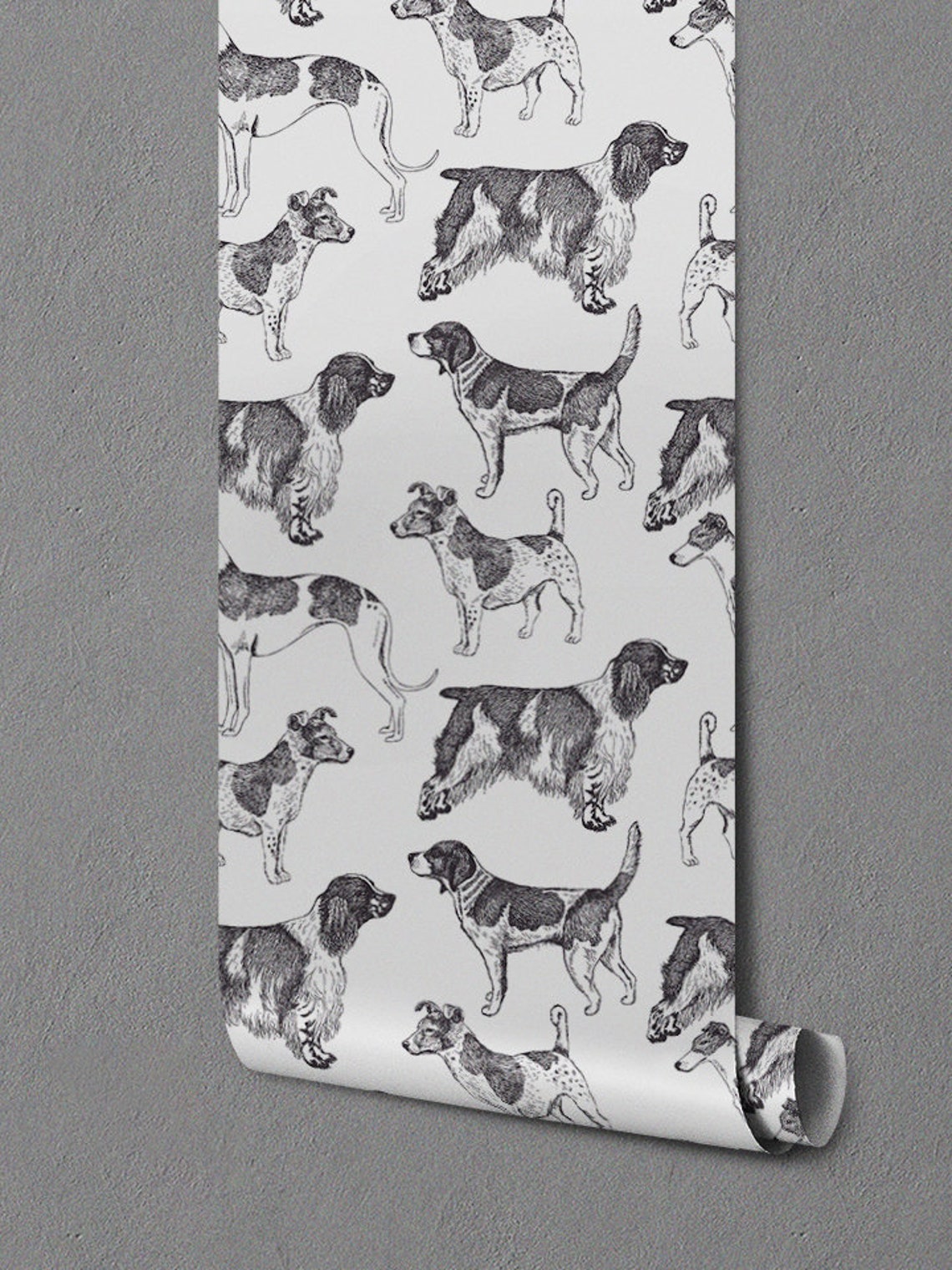 Removable Wallpaper, Retro Dogs Wallpaper,black and White, Romantic ...