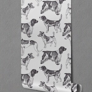 Removable Wallpaper, Retro Dogs Wallpaper,black and White, Romantic ...