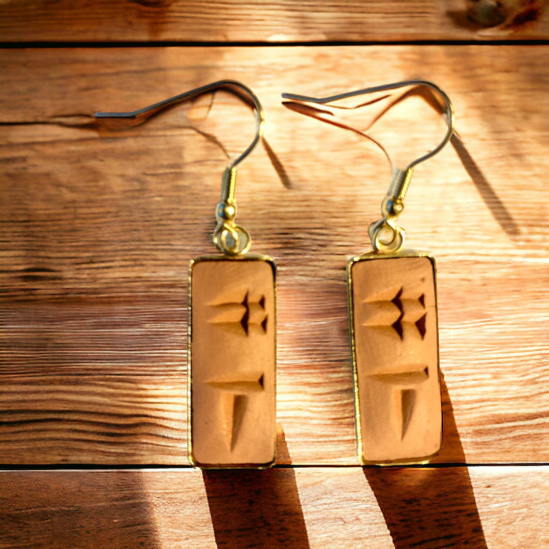 Handmade Sumerian Sky Symbol Earrings – Ancient Cuneiform Clay Jewelry ...