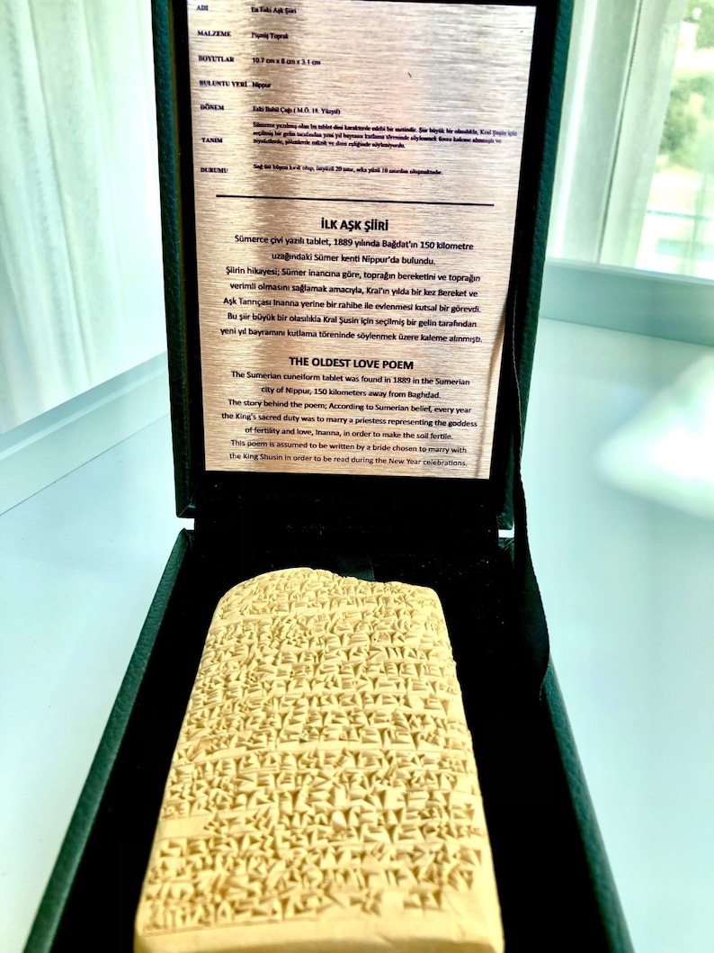 Handmade Sumerian First Love Poem Tablet Replica - Ancient Cuneiform ...