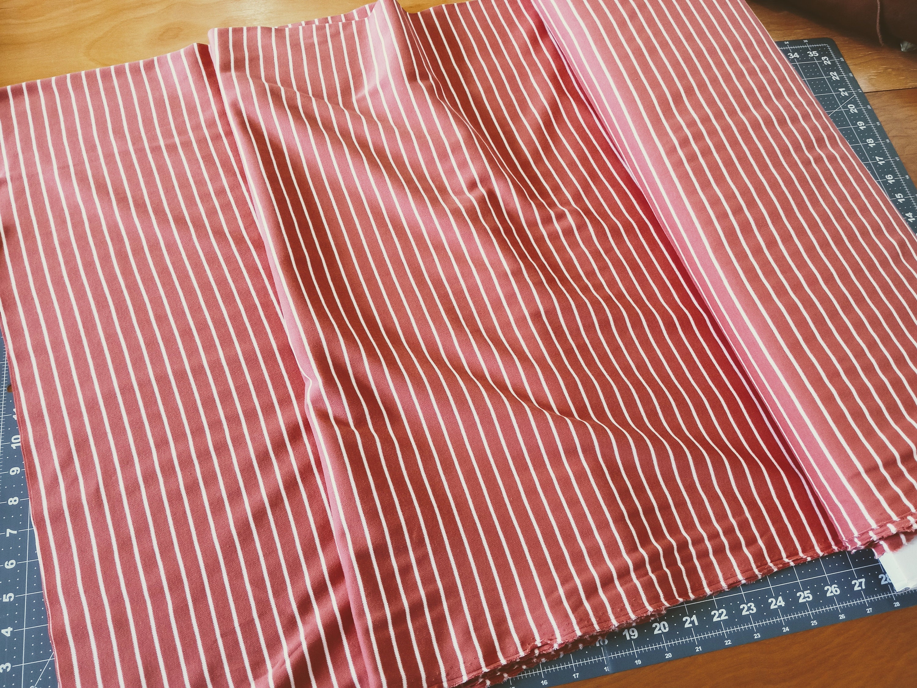 Organic Interlock Knit Fabric, Salmon Coral Stripe, Interlock, GOTS ...