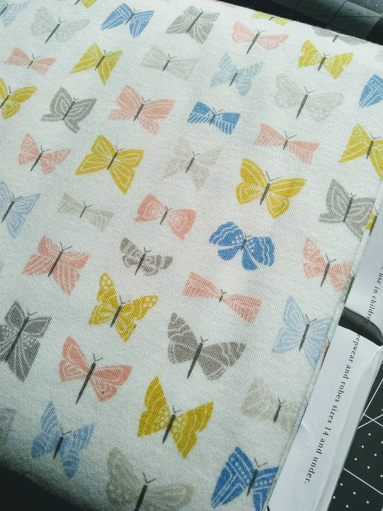 Organic Interlock Knit Fabric, Cream, Butterflies, Interlock, GOTS ...