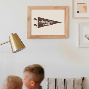 Adventure Awaits Flag Art Print, Poster for Boys Nursery, Playroom or ...