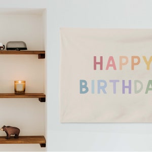HAPPY BIRTHDAY Wall Banner Tapestry - Colorful Pastel Rainbow Kids ...