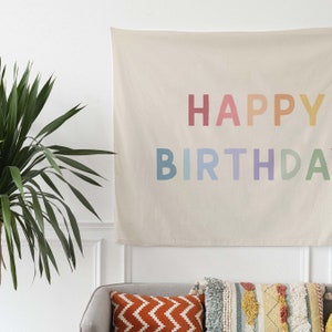 HAPPY BIRTHDAY Wall Banner Tapestry - Colorful Pastel Rainbow Kids ...