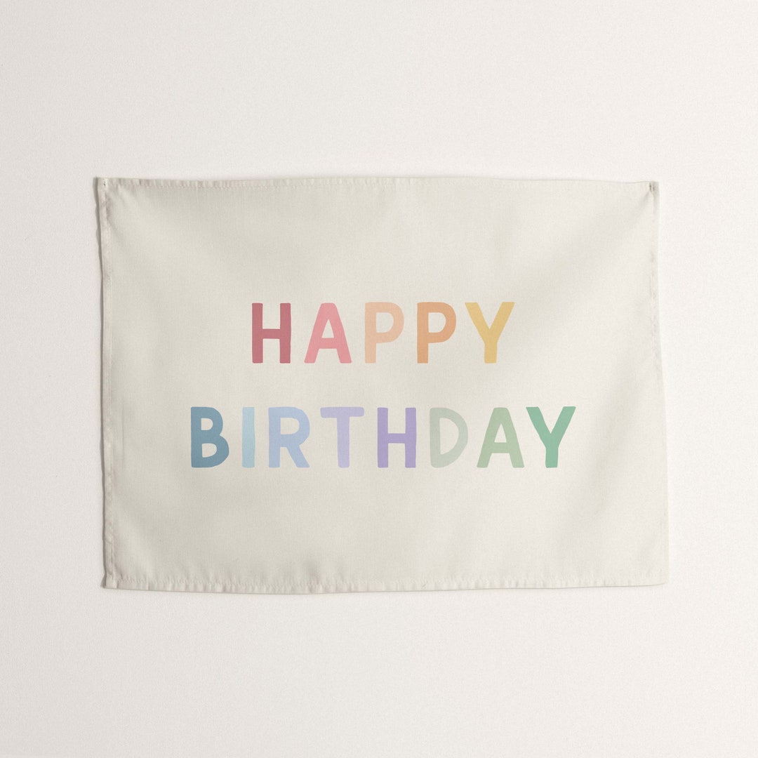 HAPPY BIRTHDAY Wall Banner Tapestry - Colorful Pastel Rainbow Kids ...