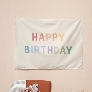 HAPPY BIRTHDAY Wall Banner Tapestry - Colorful Pastel Rainbow Kids ...