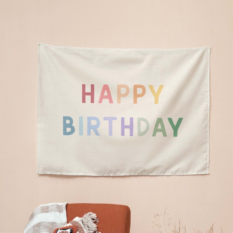 HAPPY BIRTHDAY Wall Banner Tapestry - Colorful Pastel Rainbow Kids ...