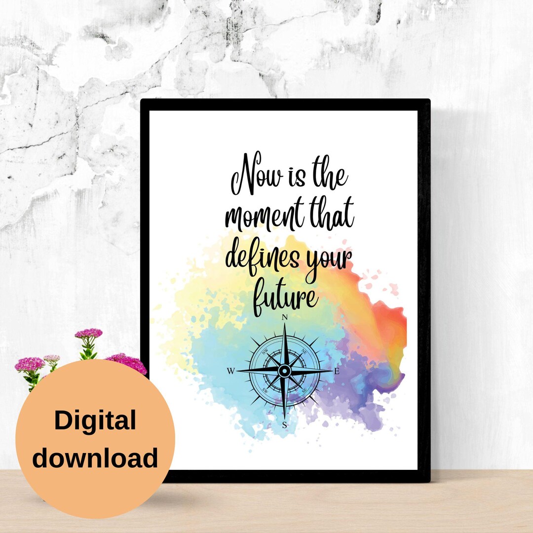 Motivational Compass Quote Wall Art - "now is the Moment That Defines ...