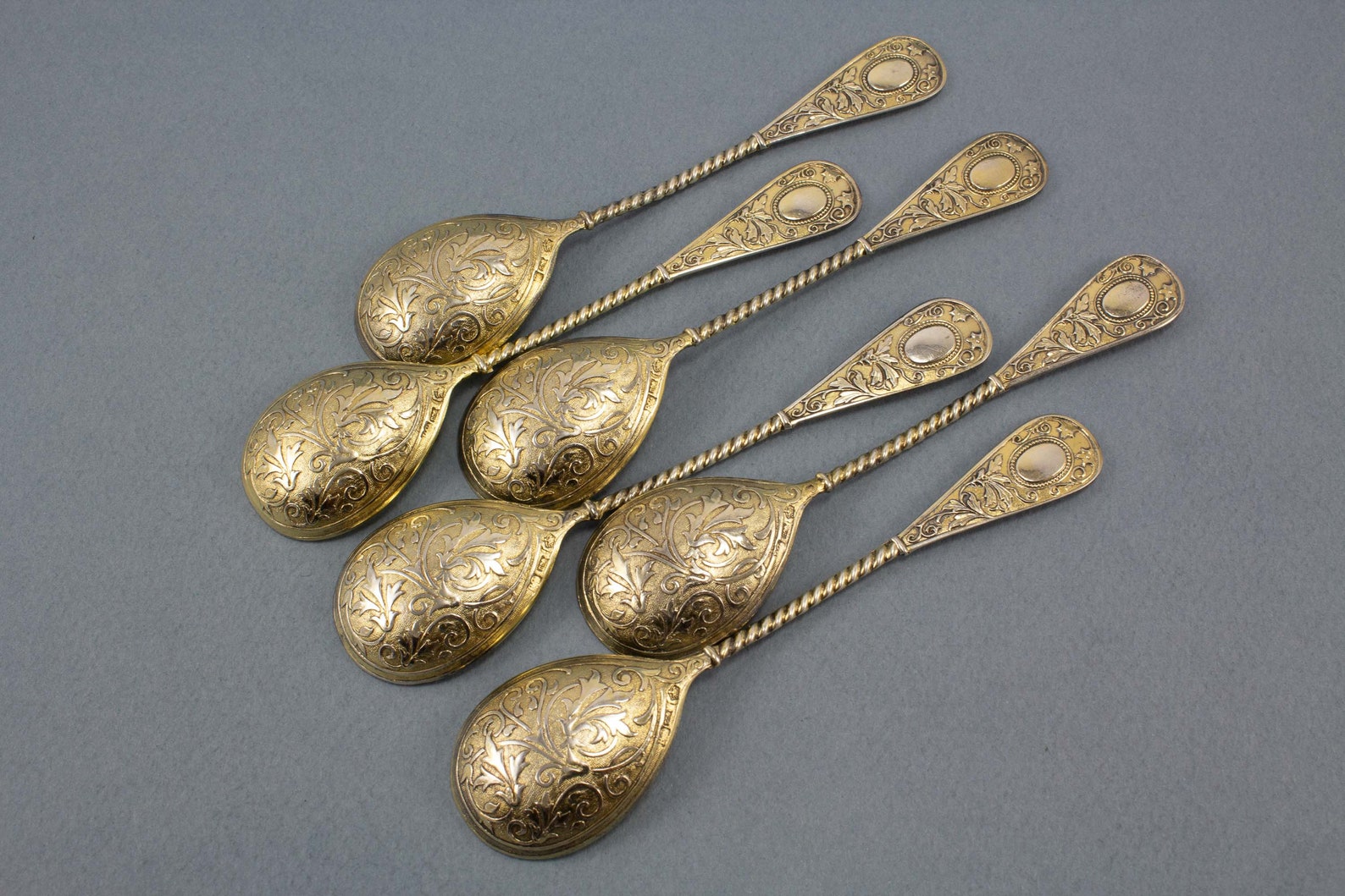6 antique egg spoons made of 800 silver gold-plated floral | Etsy