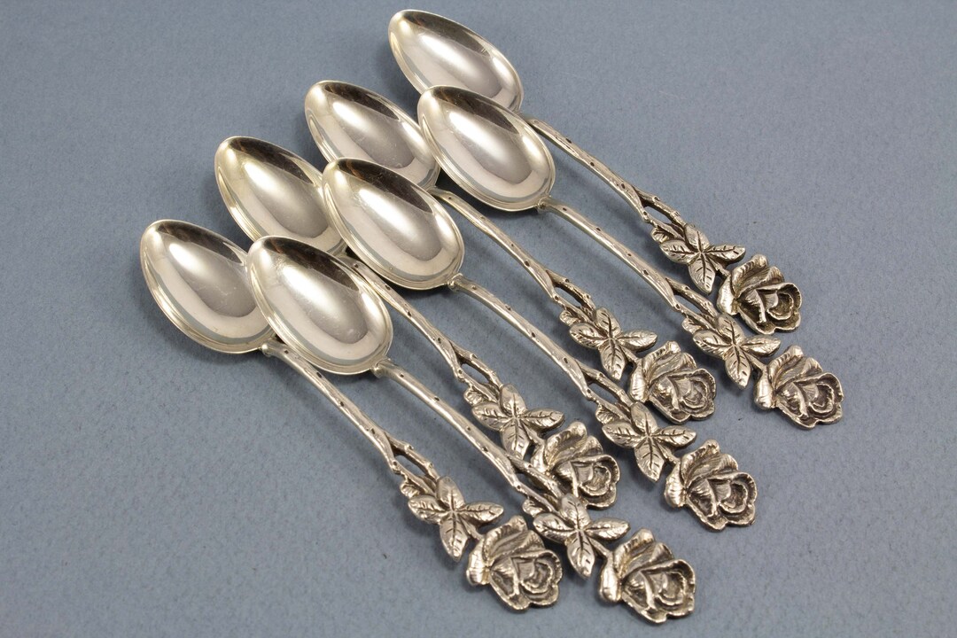 7 Mocha Spoons Made of 800er Silver, Espresso Spoon With Roses, Widmann ...